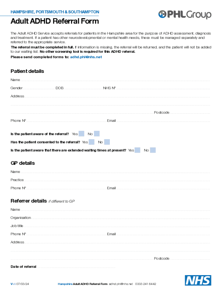 Fillable Online Download ADHD Referral Form Fax Email Print - pdfFiller