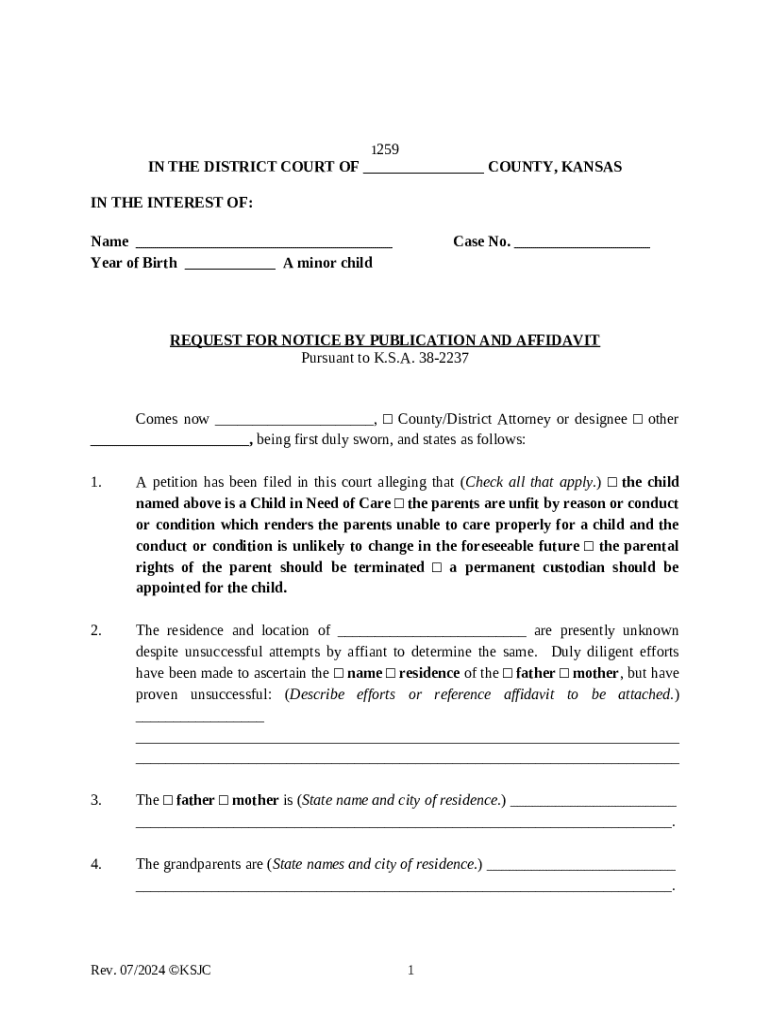 259 Request for Notice by Publication & Affidavit ( ... Doc Template ...