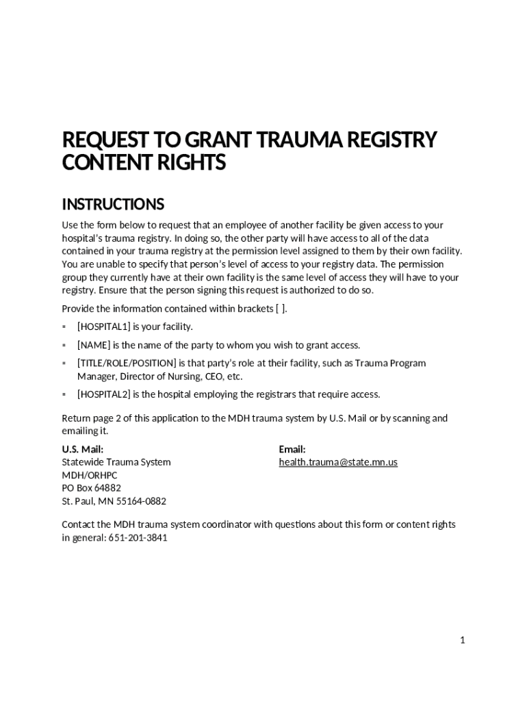 Trauma Registry Request for Content Rights-Hospital. Trauma Registry ...