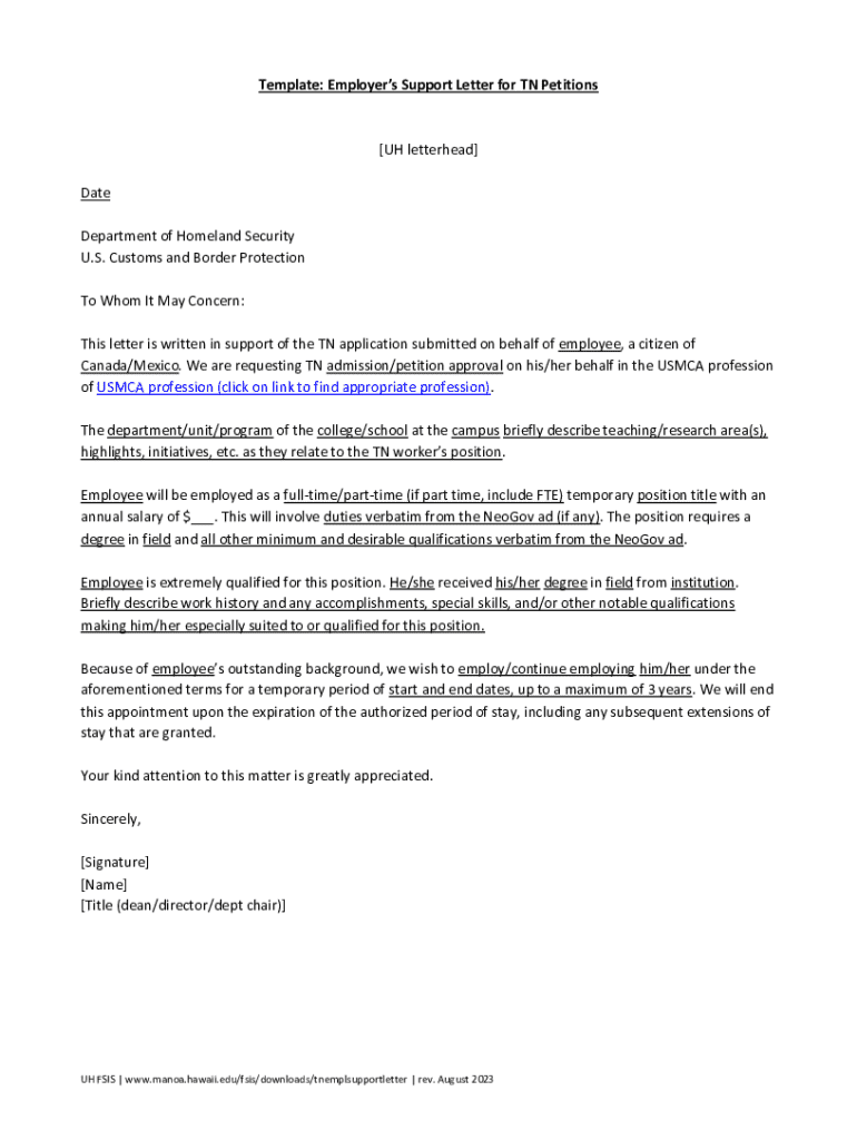 TN Employer's Support Letter: Fill out & sign online | DocHub