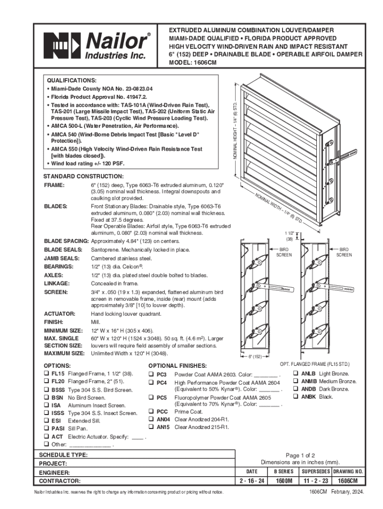 Fillable Online drainable blade operable airfoil damper model: 1606cdaf Fax Email Print - pdfFiller