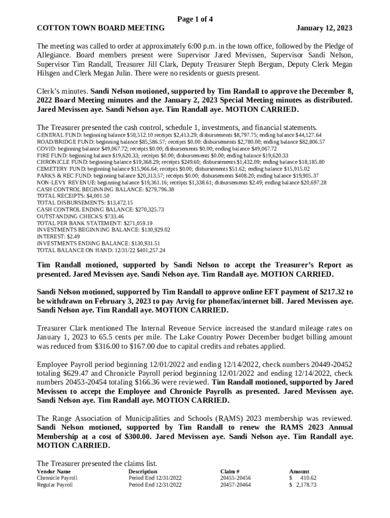 Board members present were Supervisor Jared Mevissen, Supervisor Sandi ...