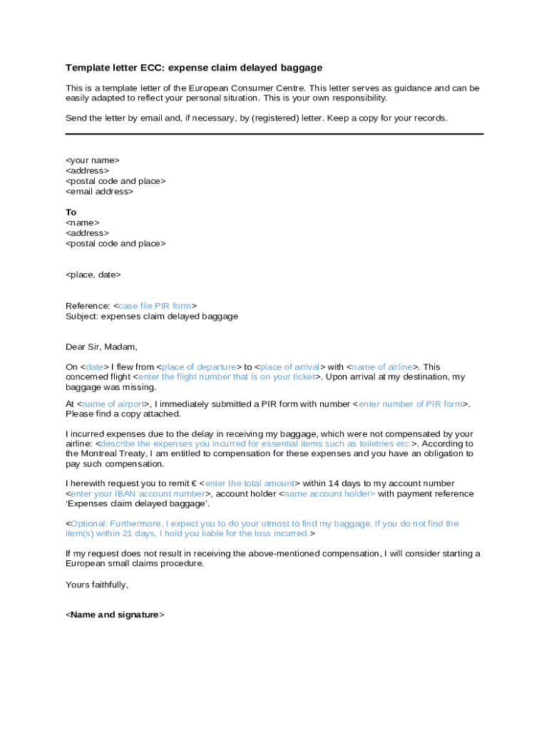 Online Template letter ECC: lost baggage claim Doc Template | pdfFiller