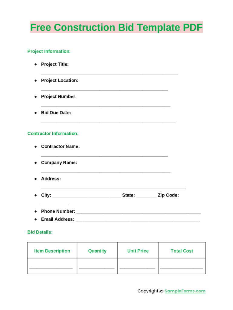 Commercial Construction Bid Template: Free And Easy To ... Doc Template ...