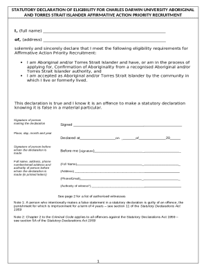 Statutory declaration of eligibility for Aboriginal and Torres ... Doc Template | pdfFiller