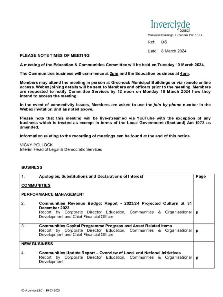Fillable Online Municipal Buildings, Greenock PA15 1LY Fax Email Print ...