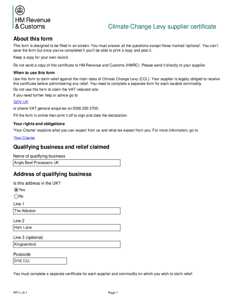 Fillable Online Claim relief against the main rates of Climate Change ...