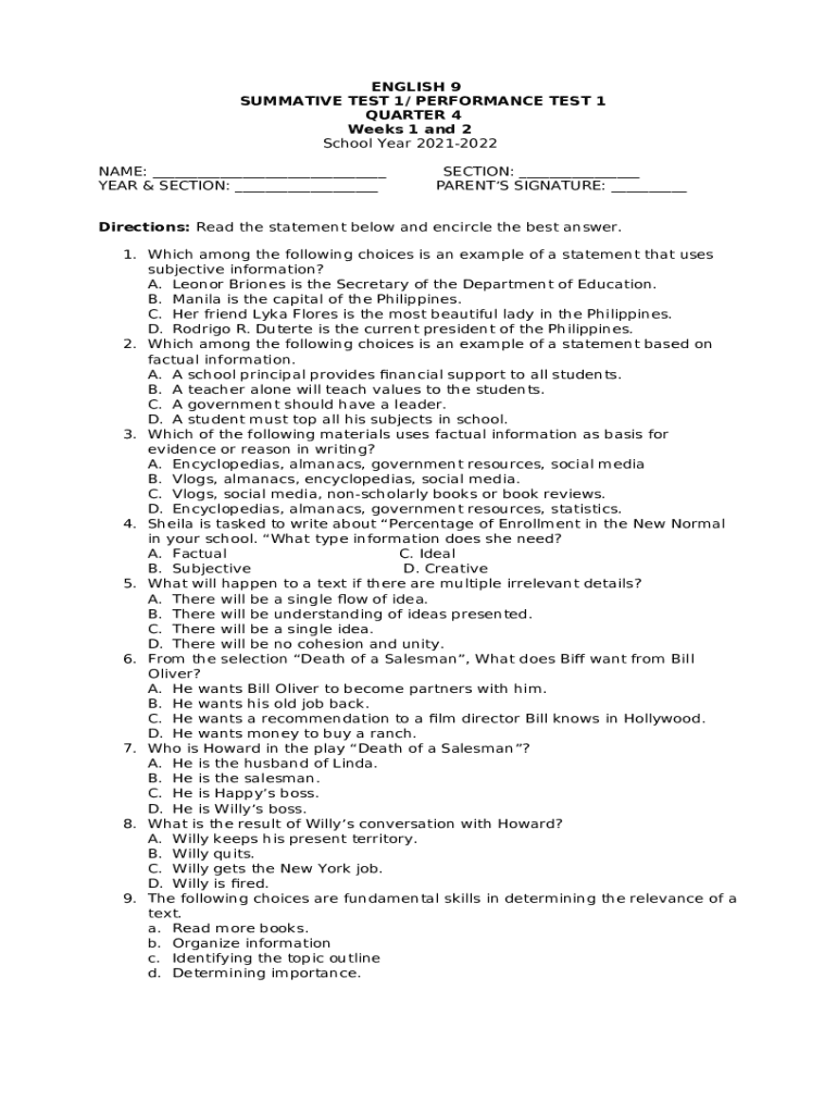 LEVEL 1 SUMMATIVE ASSESSMENT B Doc Template | pdfFiller
