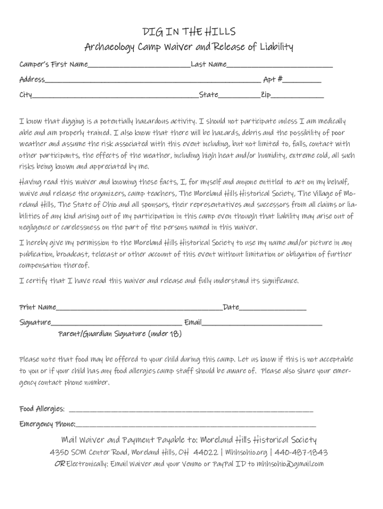 Fillable Online 2024 Archaeology Camp in Moreland Hills - Fun Learning for Kids Fax Email Print ...