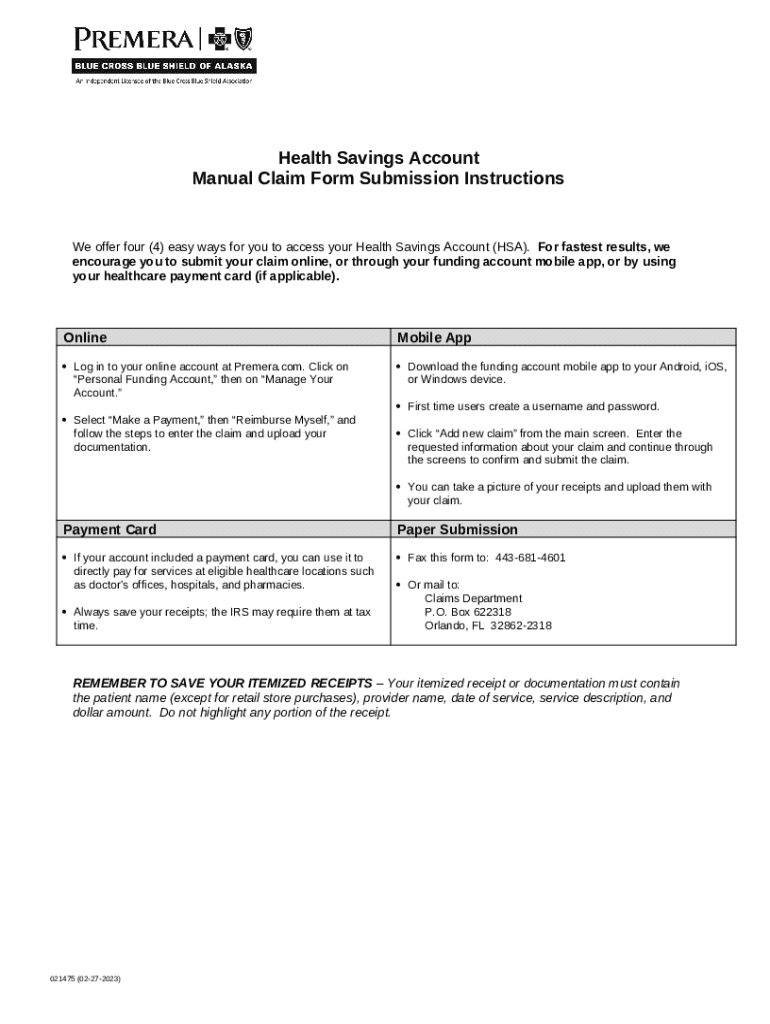 HSA Manual Claim Doc Template | pdfFiller