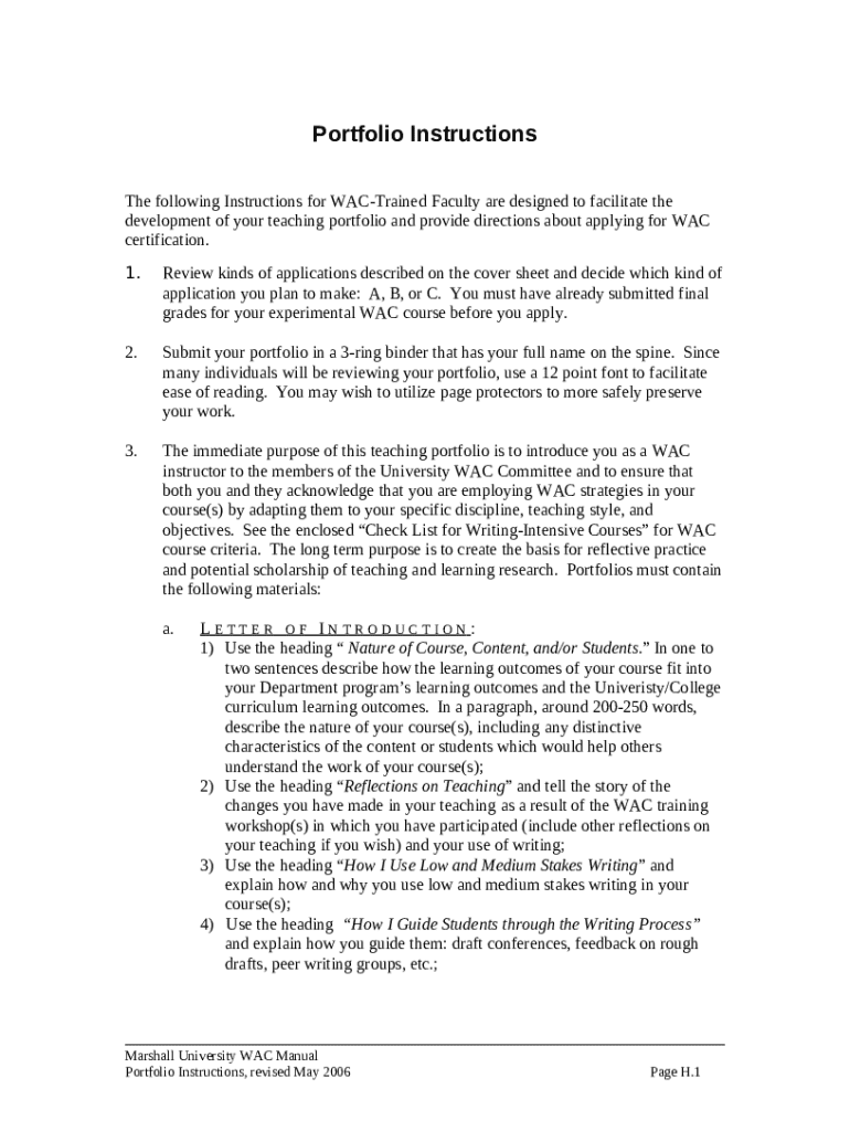 Portfolio Instructionsrevised 1/97. Teaching Portfolios Doc Template ...