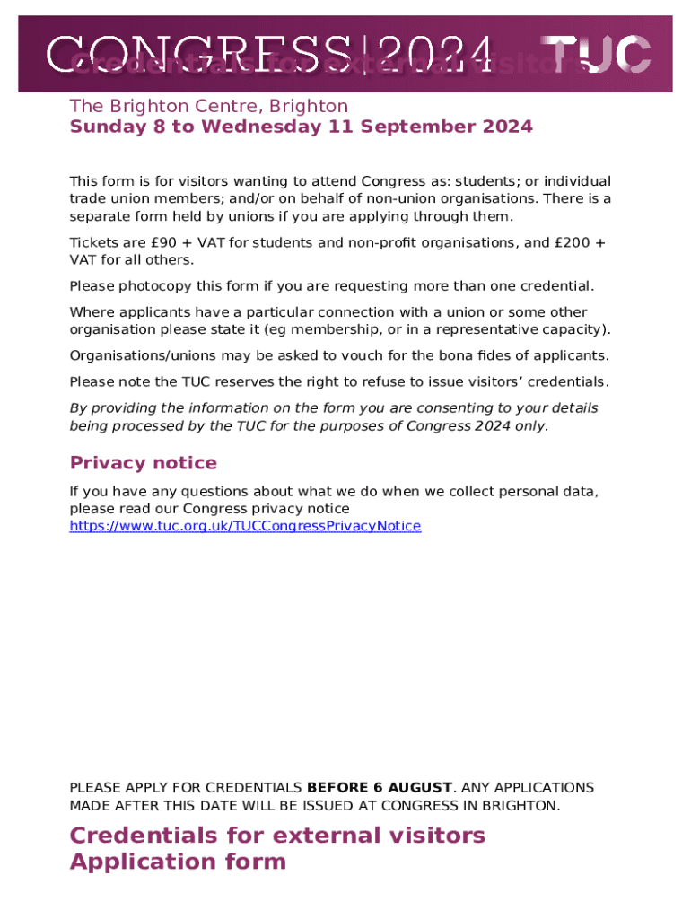 Credentials for external visitors Application Doc Template | pdfFiller