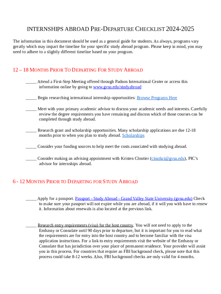 The Pre-Departure Checklist for Upcoming Interns Abroad Doc Template ...