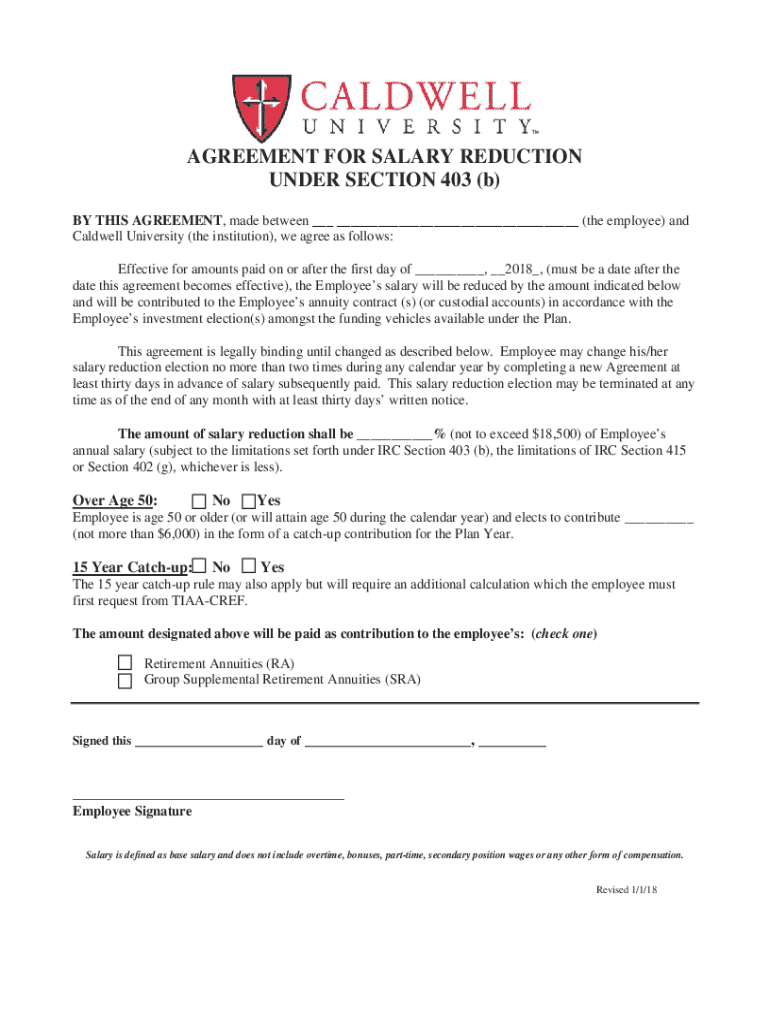 Fillable Online Agreement for Salary Reduction Under Section 403(b ...