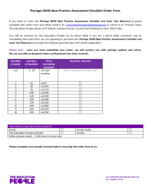 Portage SEND Best Practice Assessment Checklist Order ... Doc Template ...