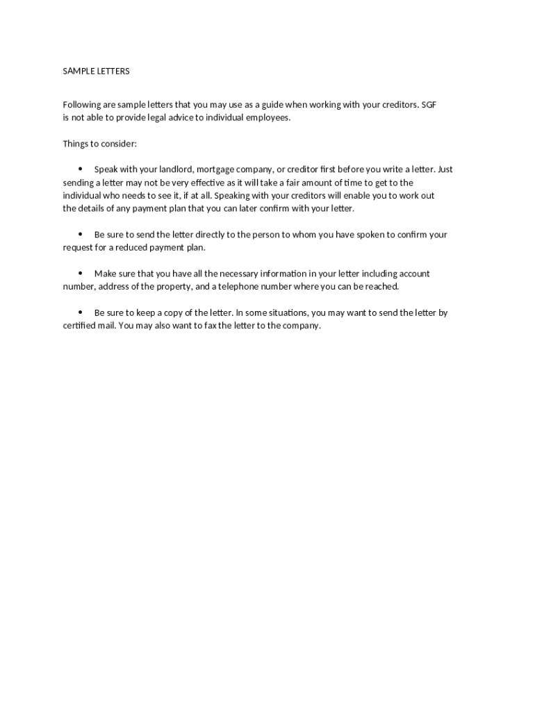 Free Sample Letters to Creditors: Convenient and Adaptable Doc Template ...