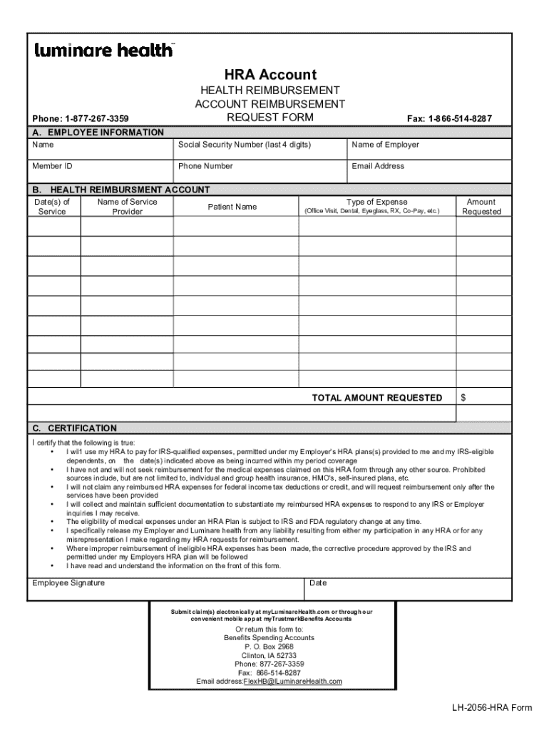 Fillable Online 2023 Health Reimbursement Account Request Form Fax Email Print - pdfFiller