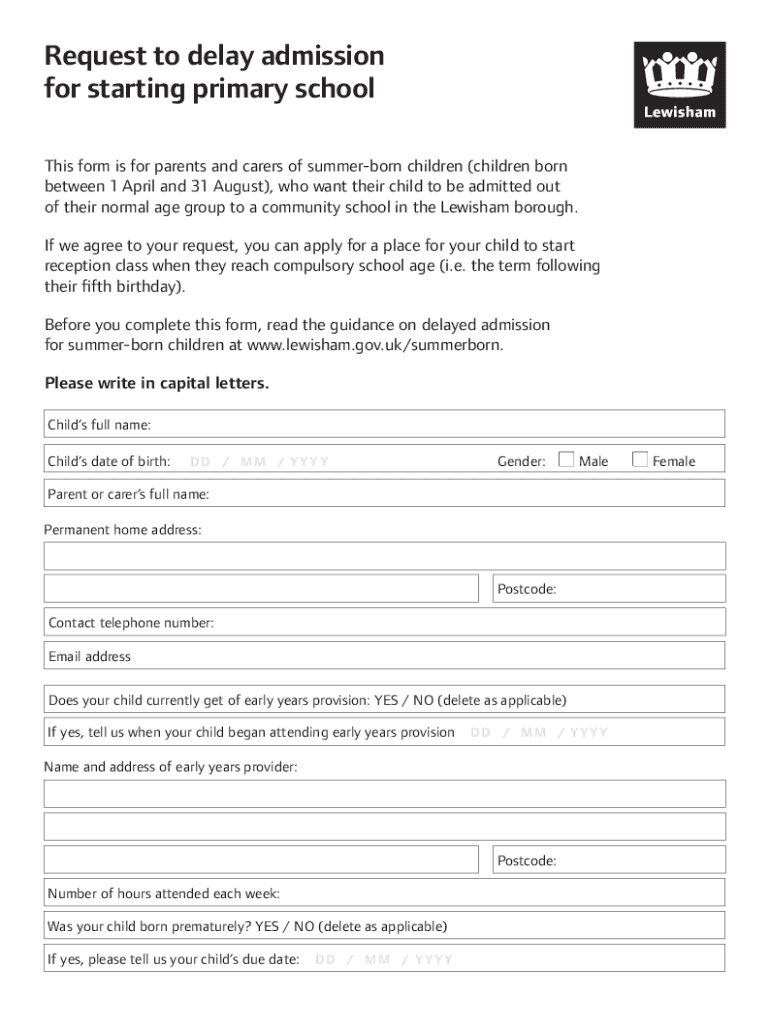 Fillable Online Delayed admission to reception for summer-born children ...