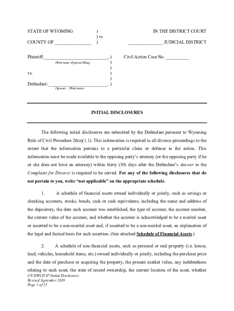 Fillable Online Wyoming Initial Disclosures for Divorce Proceedings ...