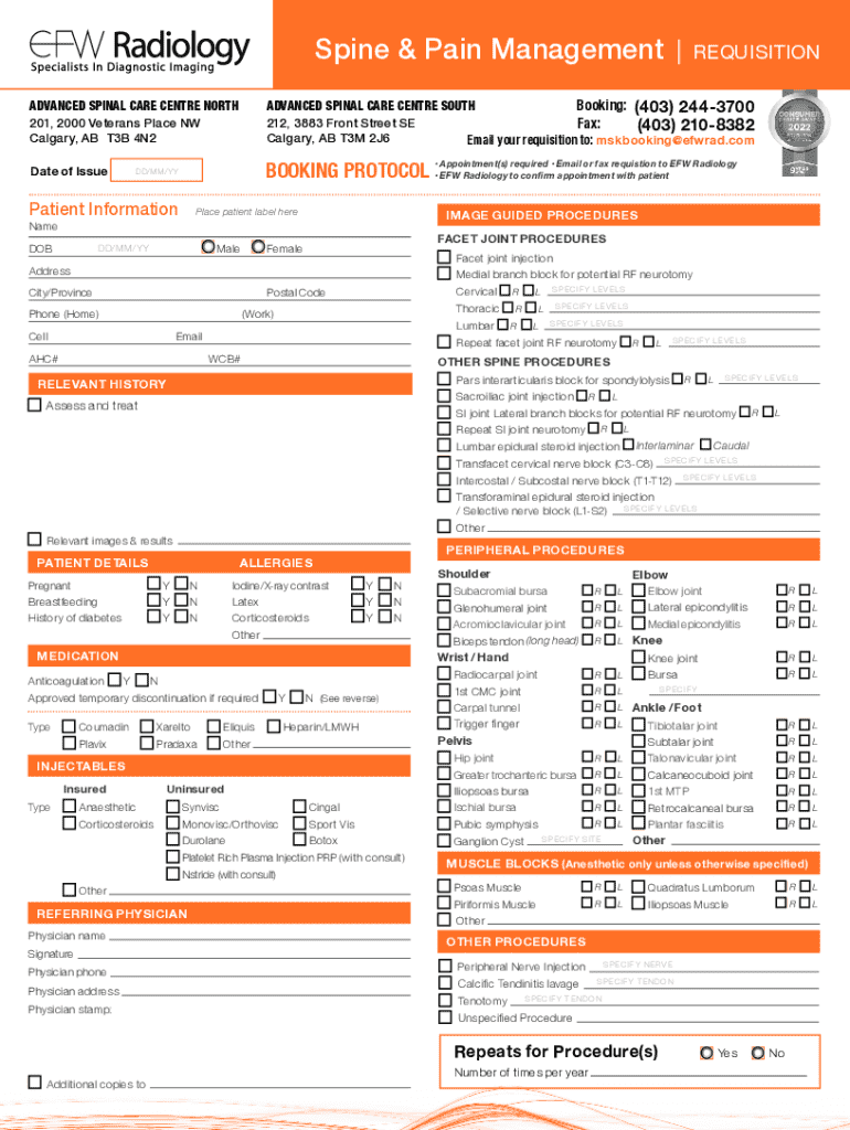Fillable Online Spine & Pain Management Requisition 2022 - Advanced ...