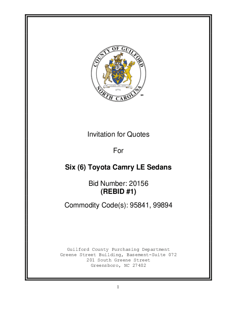 Fillable Online Invitation for Quotes For Six (6) Toyota Camry LE ...