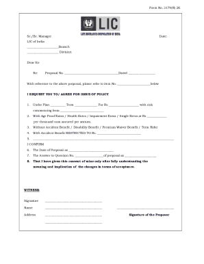 Fillable Online Proposal Acceptance Form - Lic of India 2023 Fax Email ...