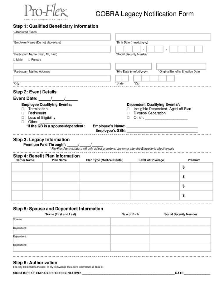Fillable Online COBRA Legacy Notification Form Fax Email Print - pdfFiller