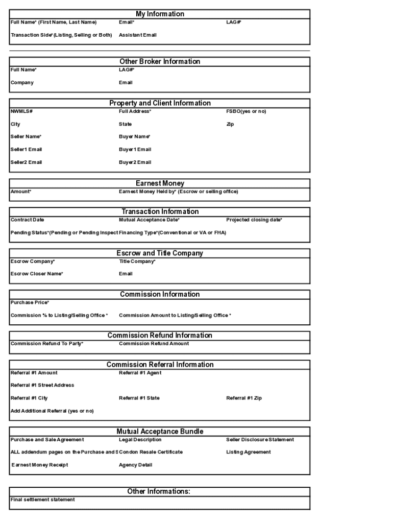 Fillable Online Comprehensive Real Estate Transaction Information Form ...