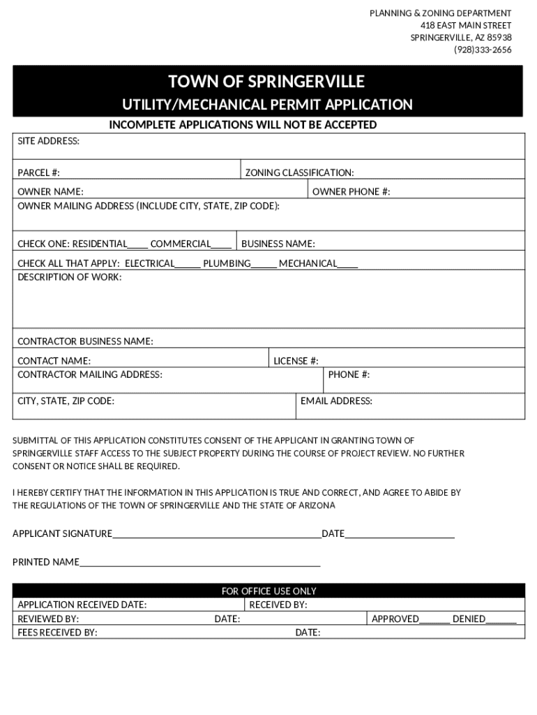 town of springerville wall/fence permit application incomplete ... Doc ...
