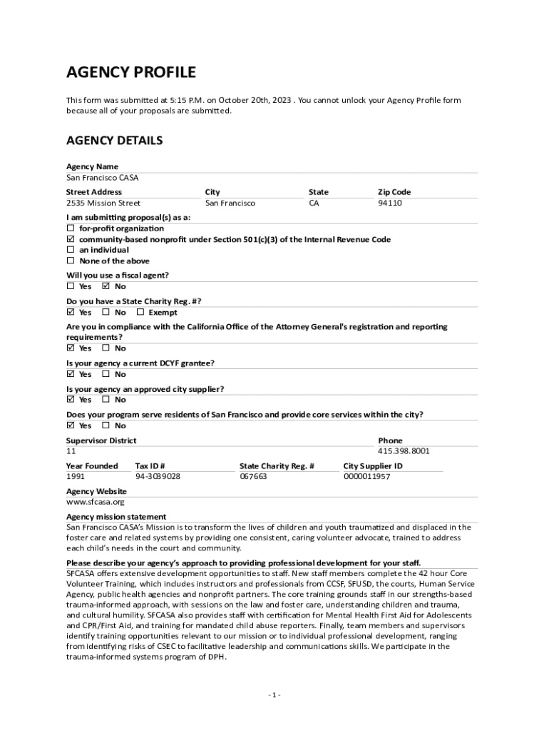 Fillable Online San Francisco Casa Agency Profile 2023 - Supporting ...