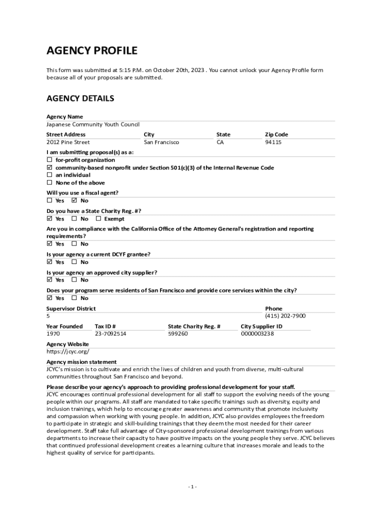Fillable Online 2023 Agency Profile for Japanese Community Youth ...