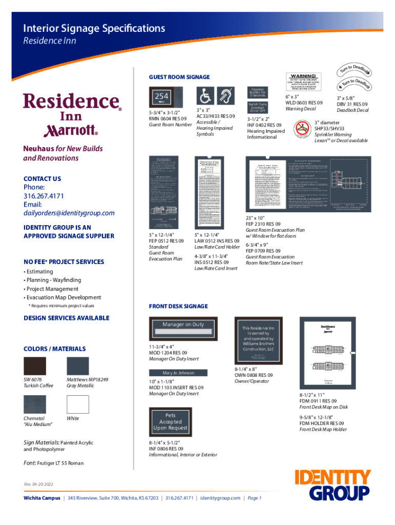 Fillable Online Interior Signage Specifications for Residence Inn 2023 ...