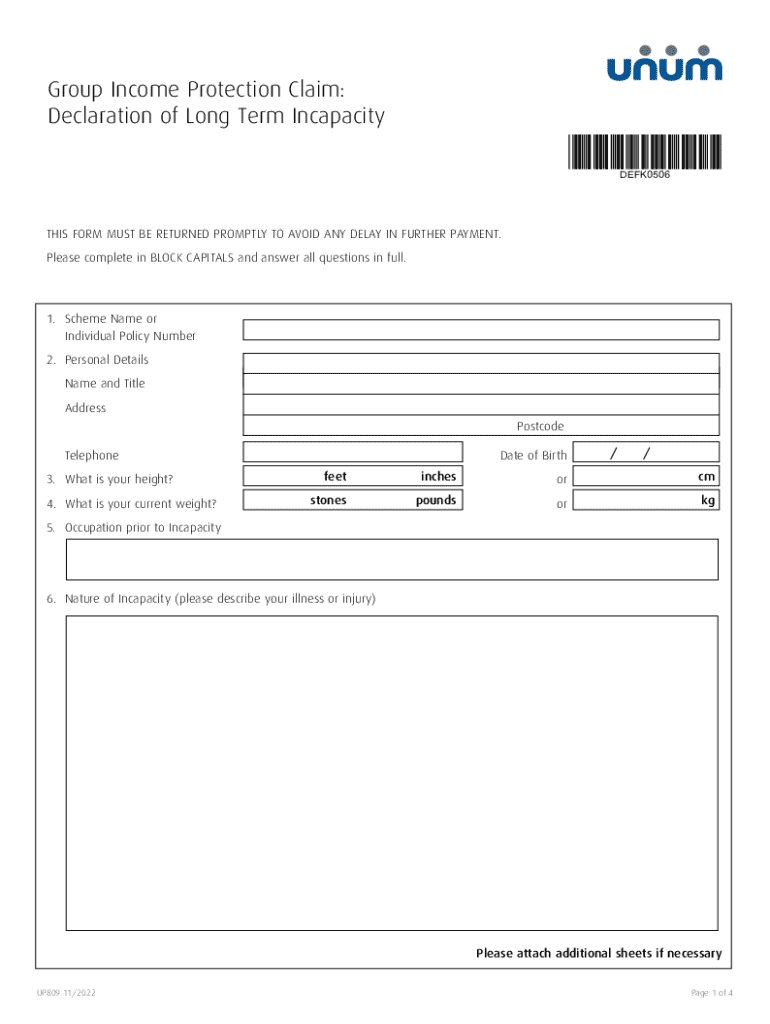 Fillable Online Group Long-Term Disability Claim Form - Employees Fax ...
