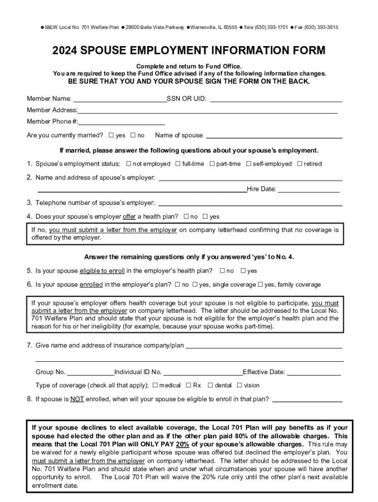 Fillable Online 2024 spouse employment information form - IBEW Local ...