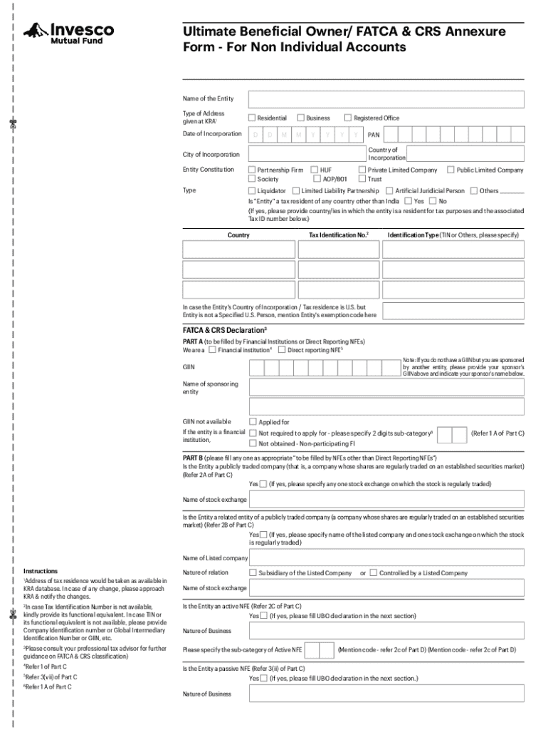 Fillable Online Ultimate Beneficial Owner / FATCA & CRS Annexure Form ...
