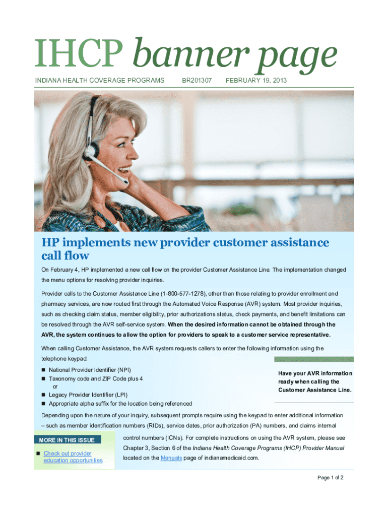 Fillable Online BR201307. HP implements new provider customer ...