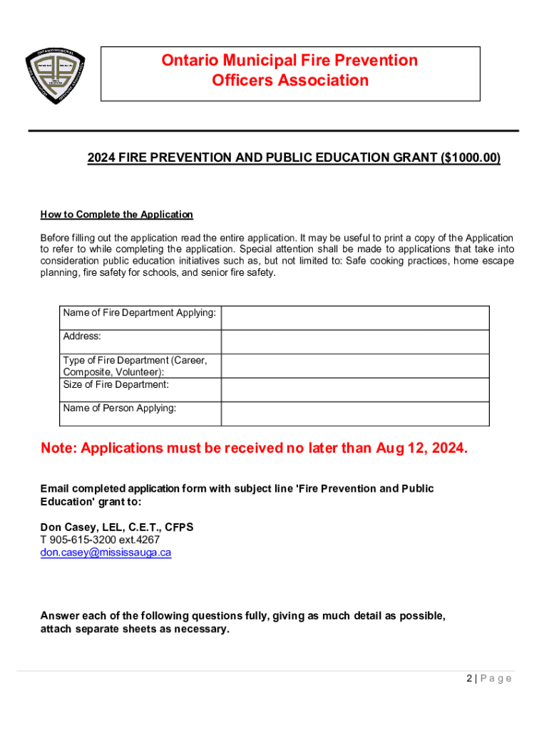 Fillable Online Fire Protection Grant Application Instructions and Guidelines Fax Email Print ...