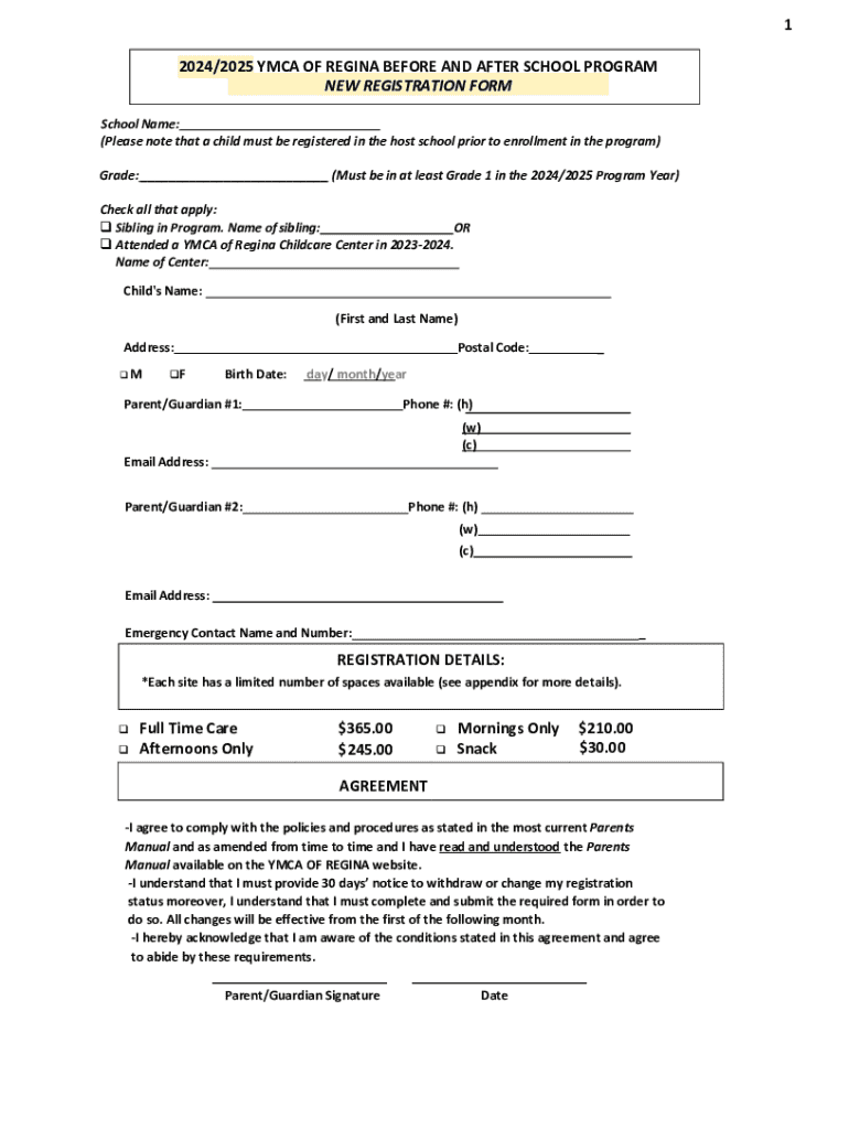 Fillable Online 2024/2025 Before & After School Program NEW ...