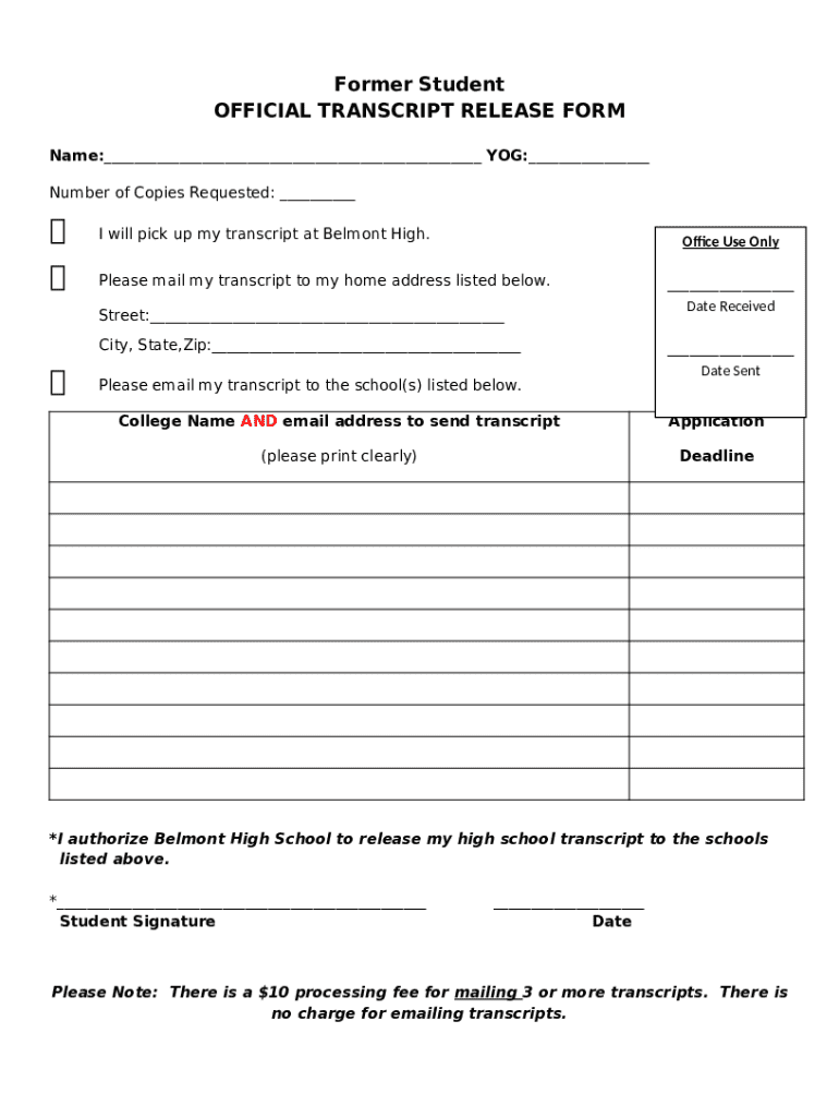 er Student OFFICIAL TRANSCRIPT RELEASE Doc Template | pdfFiller