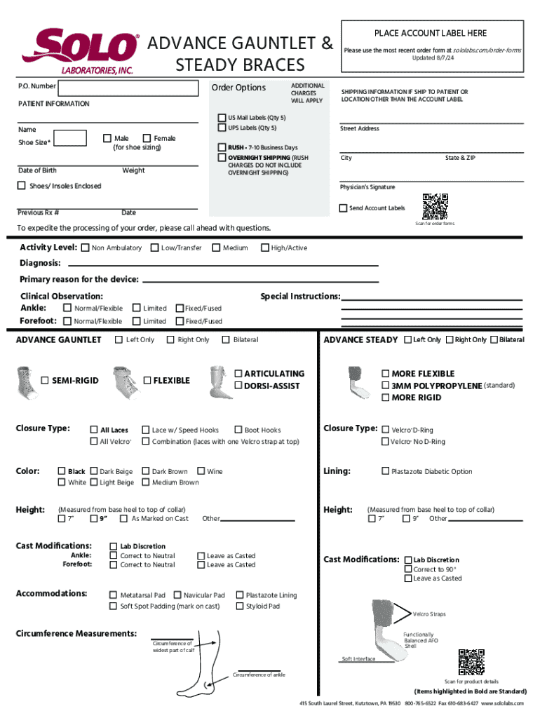 Fillable Online advance-gauntlet and steady-braces-order-form-2024-08-07 Fax Email Print - pdfFiller
