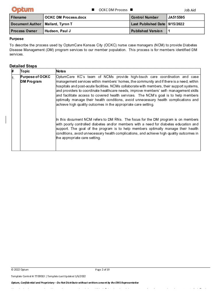 Fillable Online Diabetes Disease Management (DM) Process for Optum Care ...