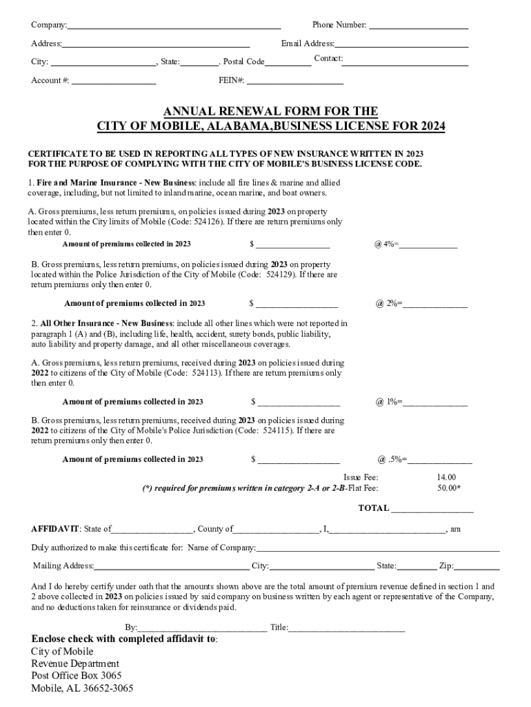 Fillable Online annual renewal form for the city of mobile, alabama ...
