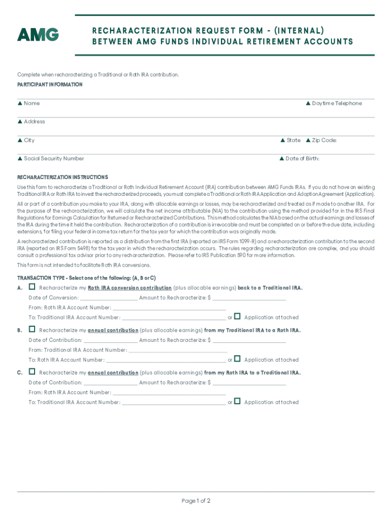 Fillable Online 2023 Recharacterization Request Form for Amg Funds Ira Transfers Fax Email Print ...