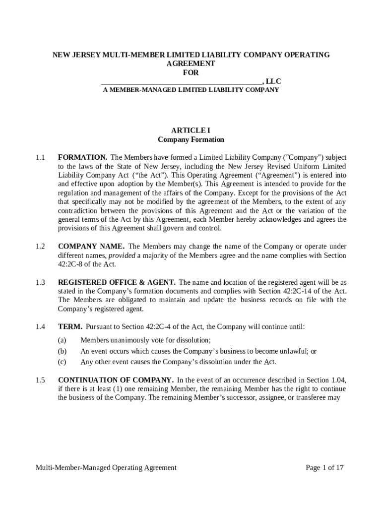 New Jersey Multi-Member LLC Operating Agreement ...