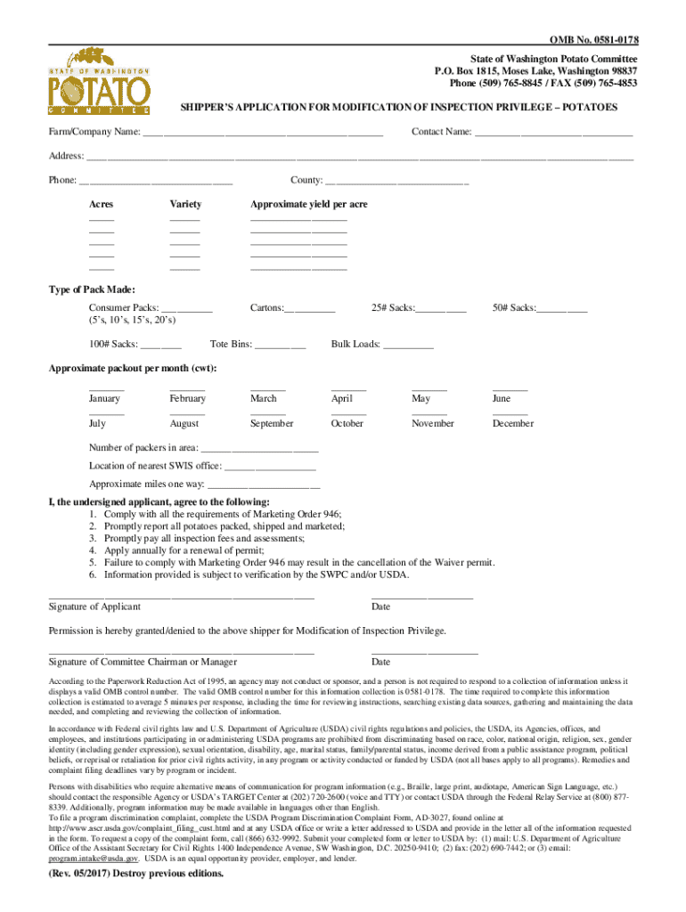 Fillable Online Fillable Online Inspection bCertificateb for Potatoes ...