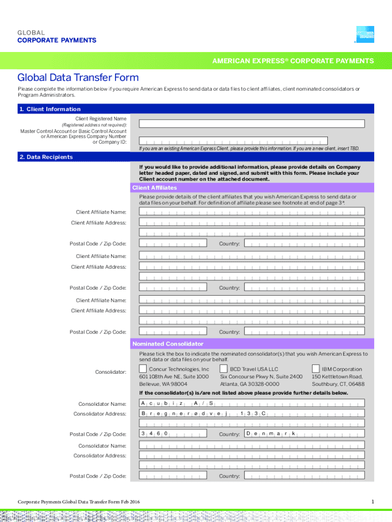 Fillable Online Fillable Online Global Data Transfer Form Fax Email ...