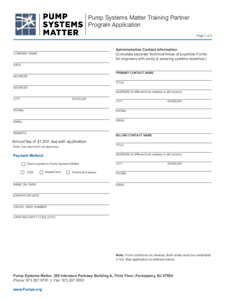 Fillable Online 2023 Pump Systems Matter Training Partner Application Fax Email Print - pdfFiller