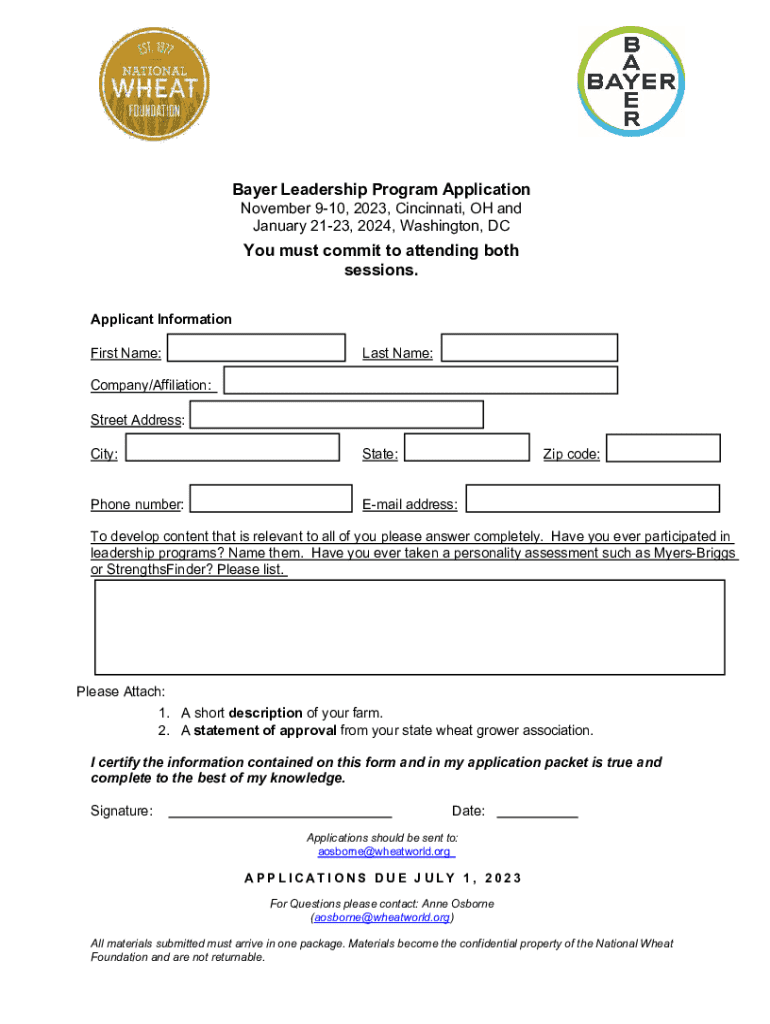 Fillable Online Bayer Leadership Program Application 2023: Enhance Your ...