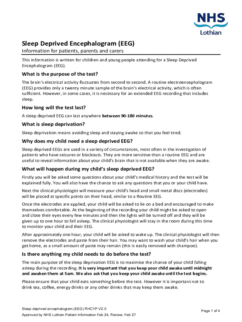 Fillable Online Sleep Deprived Encephalogram (EEG) and consent form Fax ...