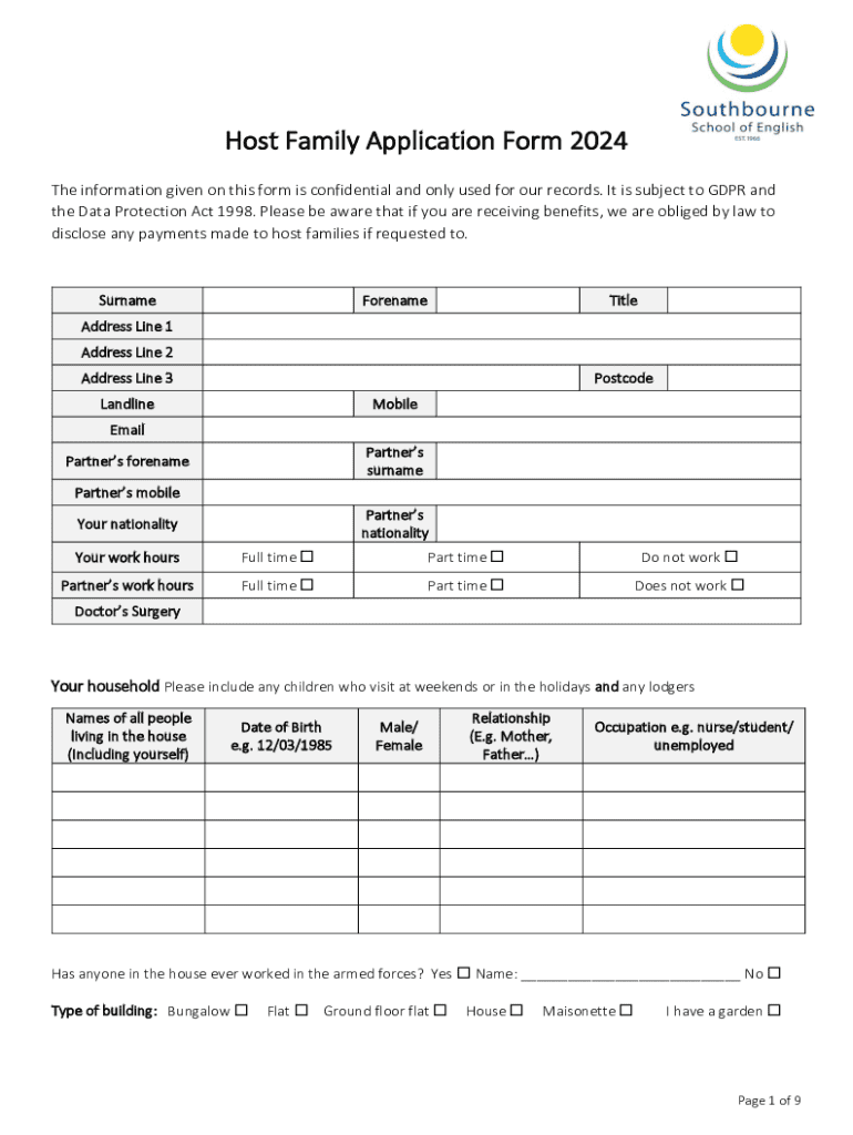 Fillable Online Host Family Application Form 2024 Fax Email Print ...